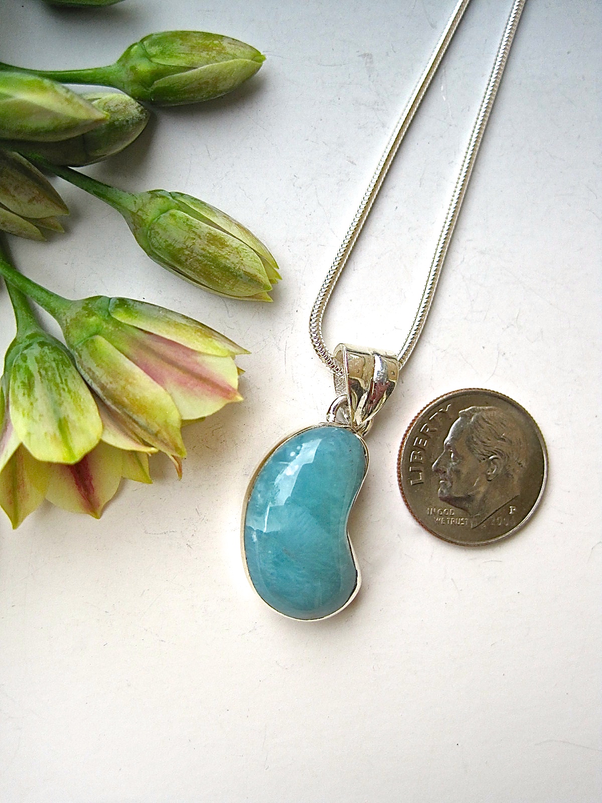 Larimar Gemstone and Sterling Silver Kidney Pendant #3 « Kidney Jewelry ...